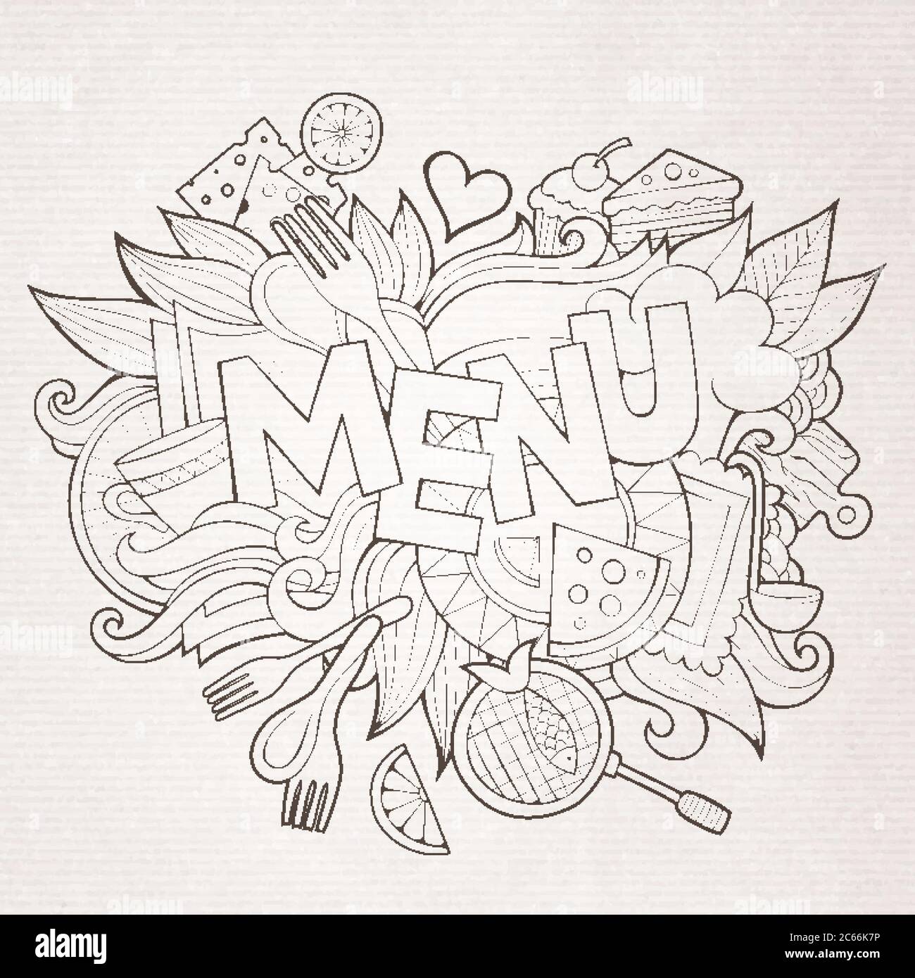 Menu cartoon hand lettering and doodles elements background Stock ...