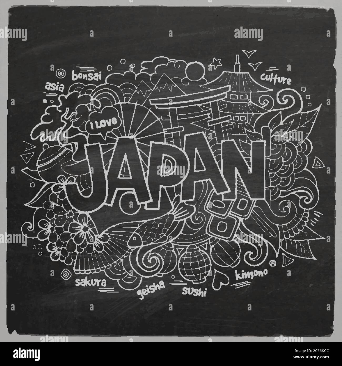 Japan hand lettering and doodles elements background Stock Vector Image ...