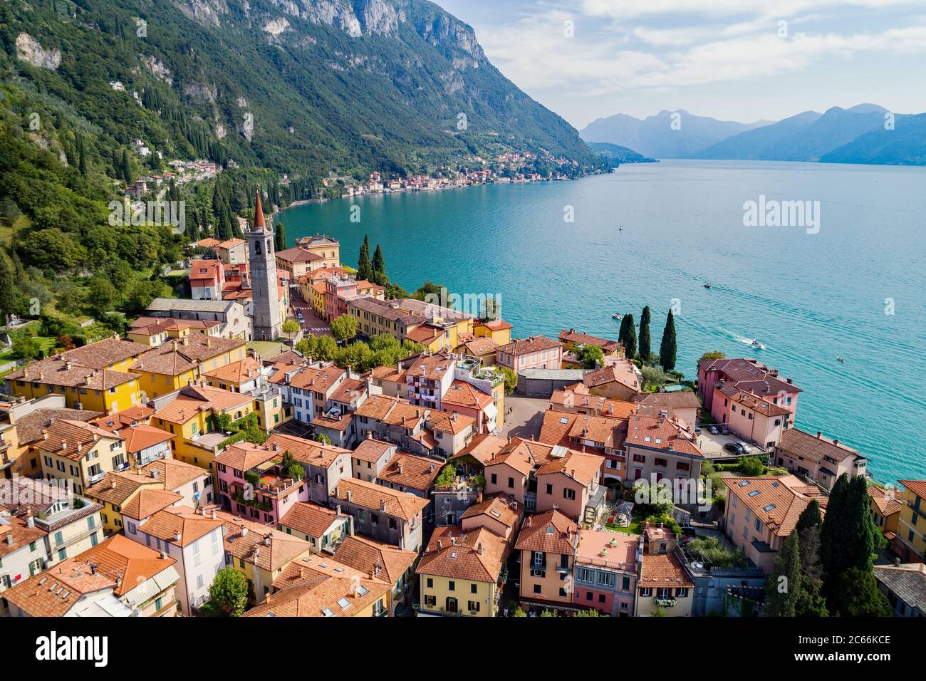 Varenna - Lake Como (IT) - Aerial view of the village and Vezio Castle ...