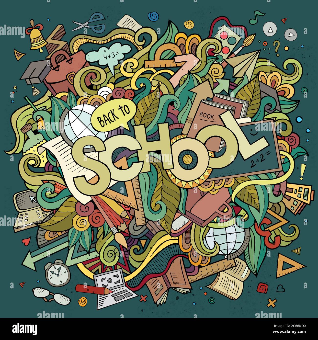 School cartoon hand lettering and doodles elements background Stock ...
