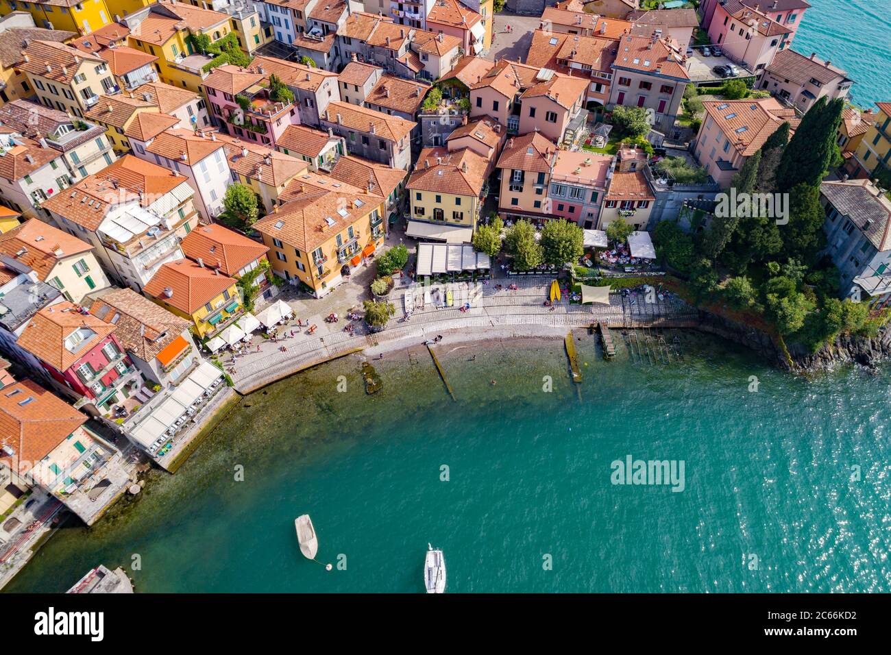 Varenna - Lake Como (IT) - Aerial view of the village and Vezio Castle ...