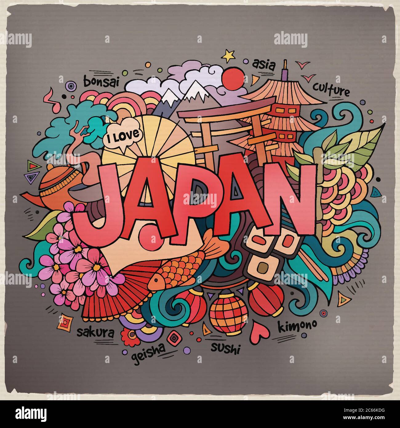 Japan hand lettering and doodles elements background Stock Vector Image ...
