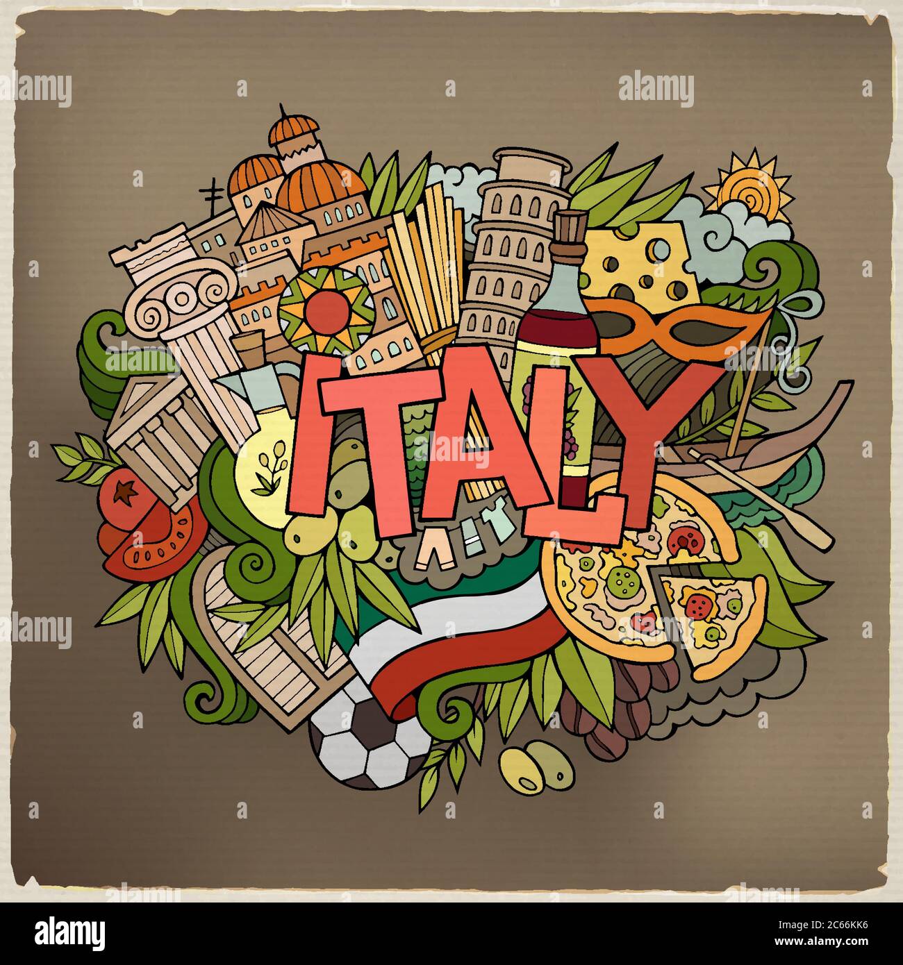 Italy country hand lettering and doodles elements Stock Vector Image ...