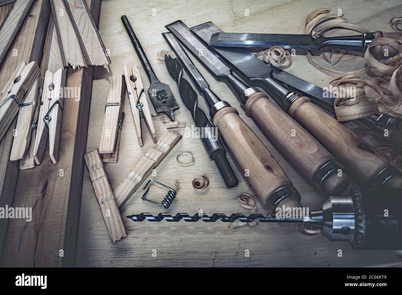 carpenter's tools - vintage close up Stock Photo - Alamy