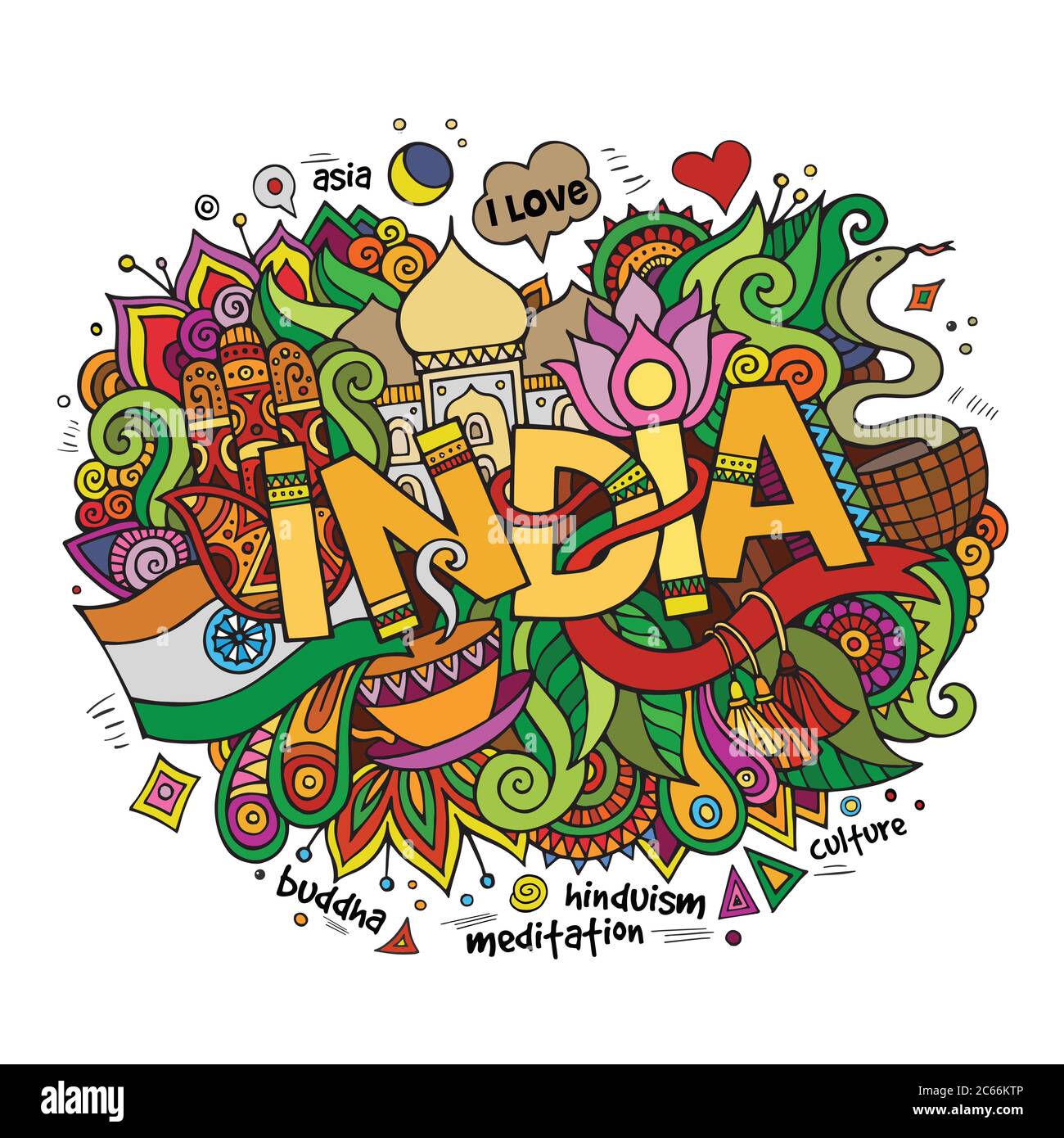 India hand lettering and doodles elements background Stock Vector Image ...