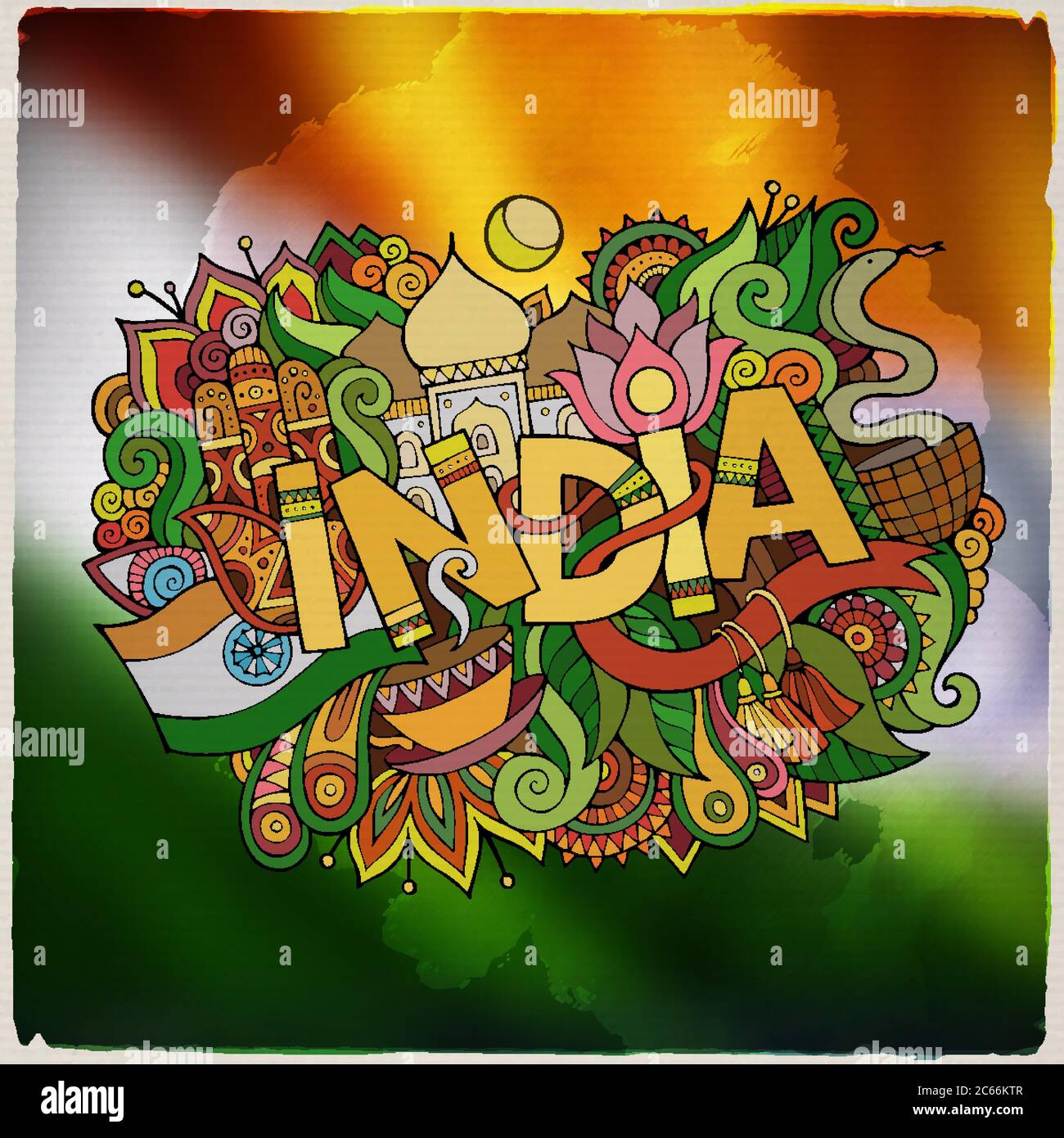 India country hand lettering and doodles elements Stock Vector Image ...