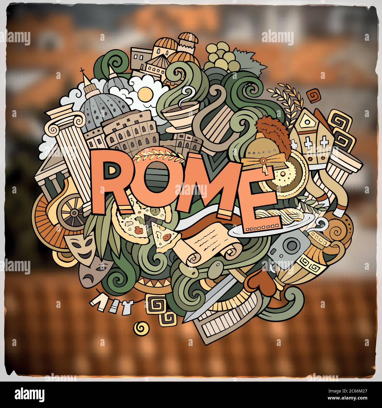 Rome hand lettering and doodles elements and symbols emblem Stock ...