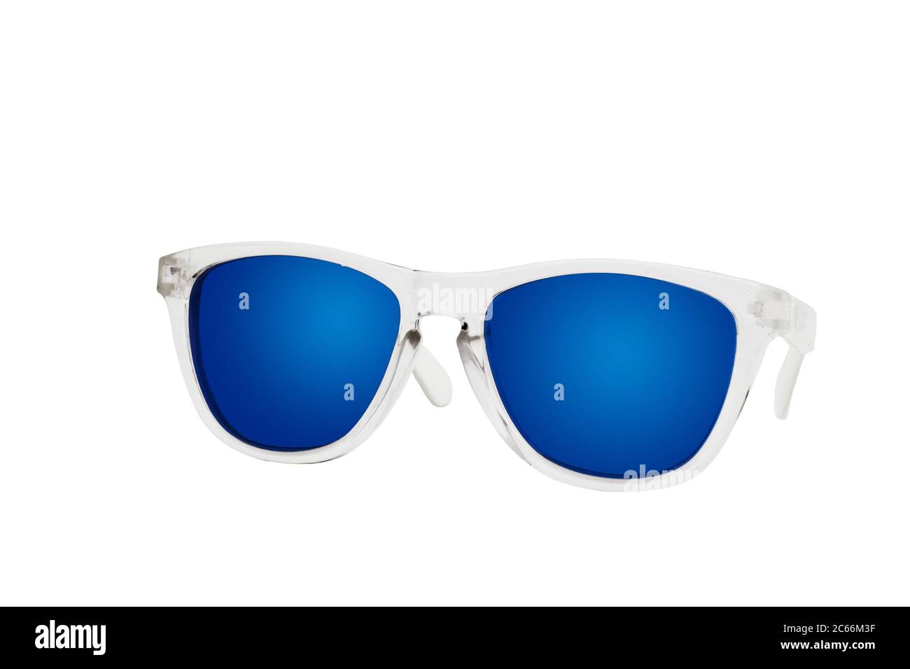 White sunglasses with blue mirror lens isolated on white background ...