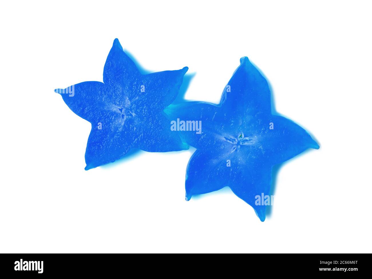Surreal Pop Art Style Vivid Blue Colored Two Slices Fresh Star Fruit on ...