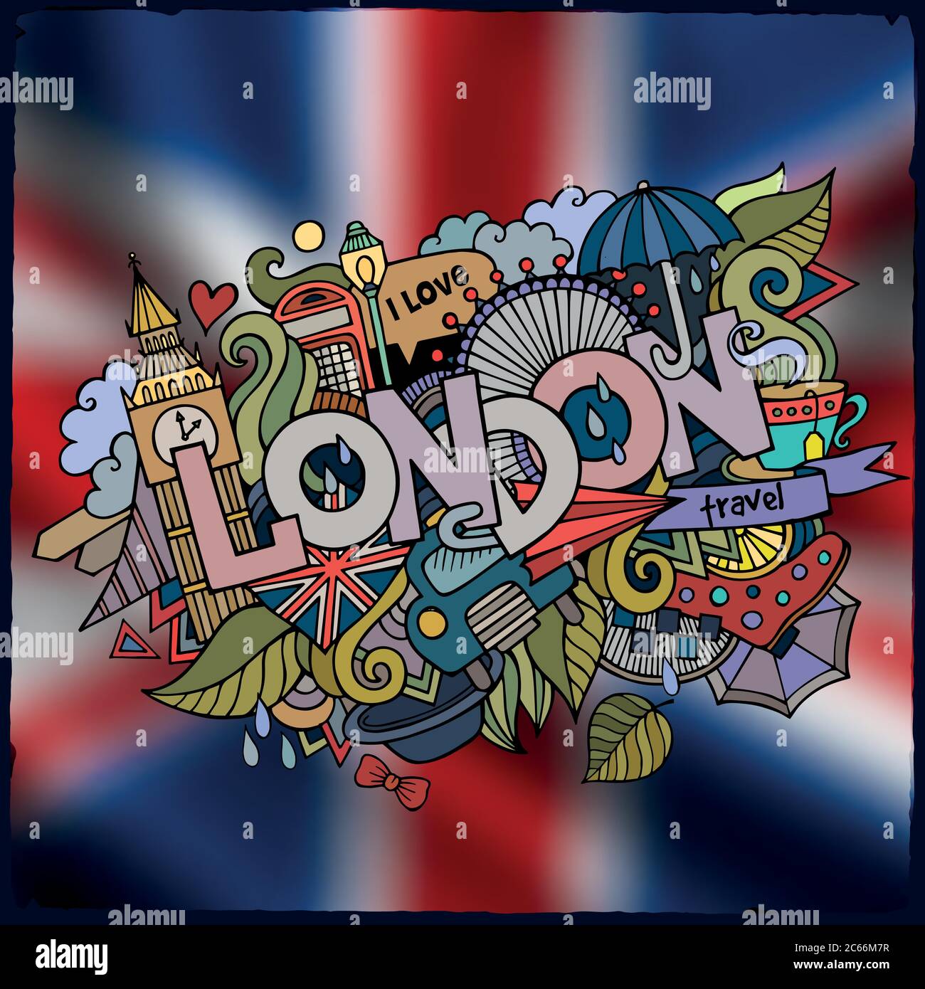 London hand lettering and doodles elements background Stock Vector ...