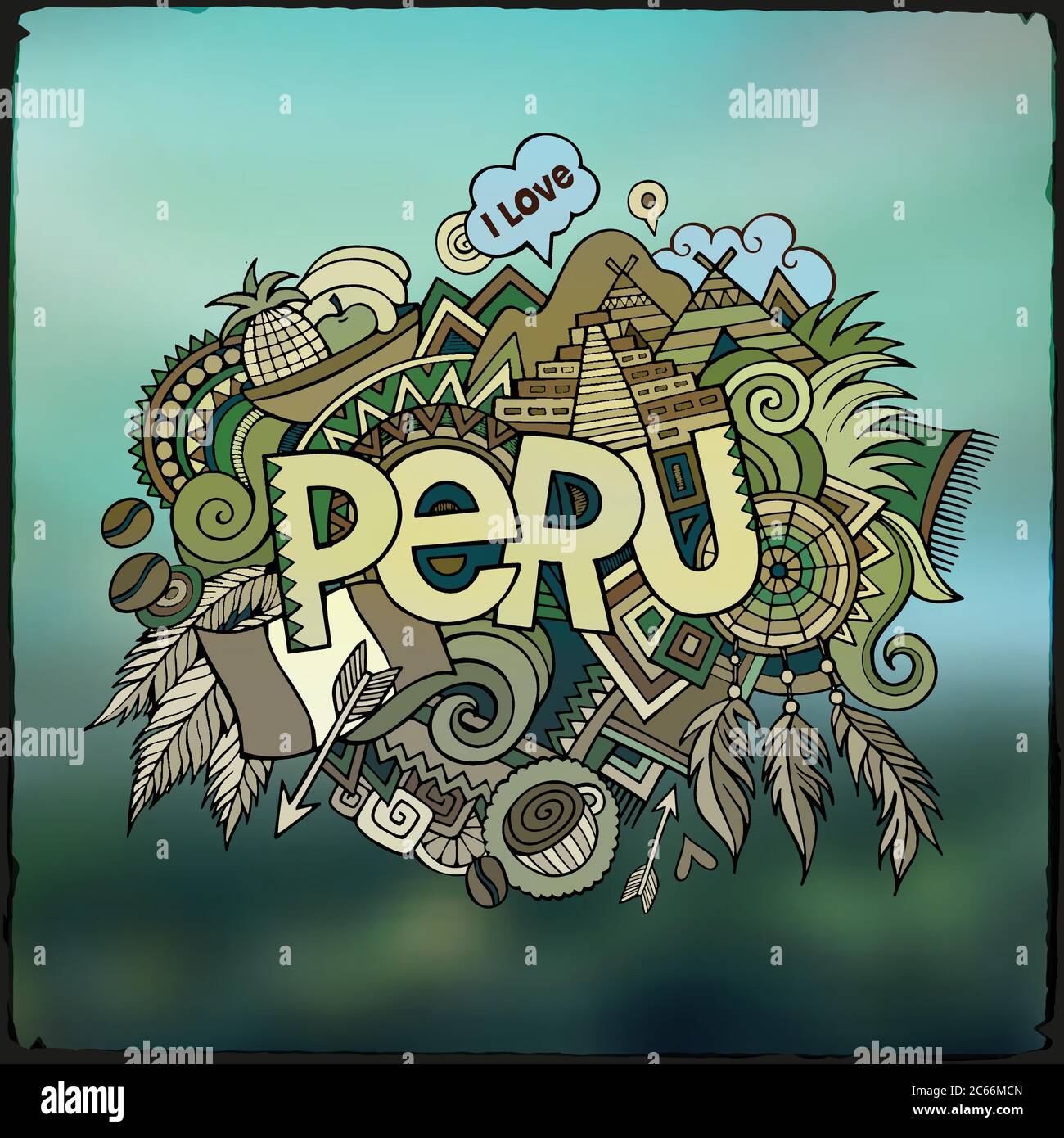 Peru hand lettering and doodles elements background Stock Vector Image ...