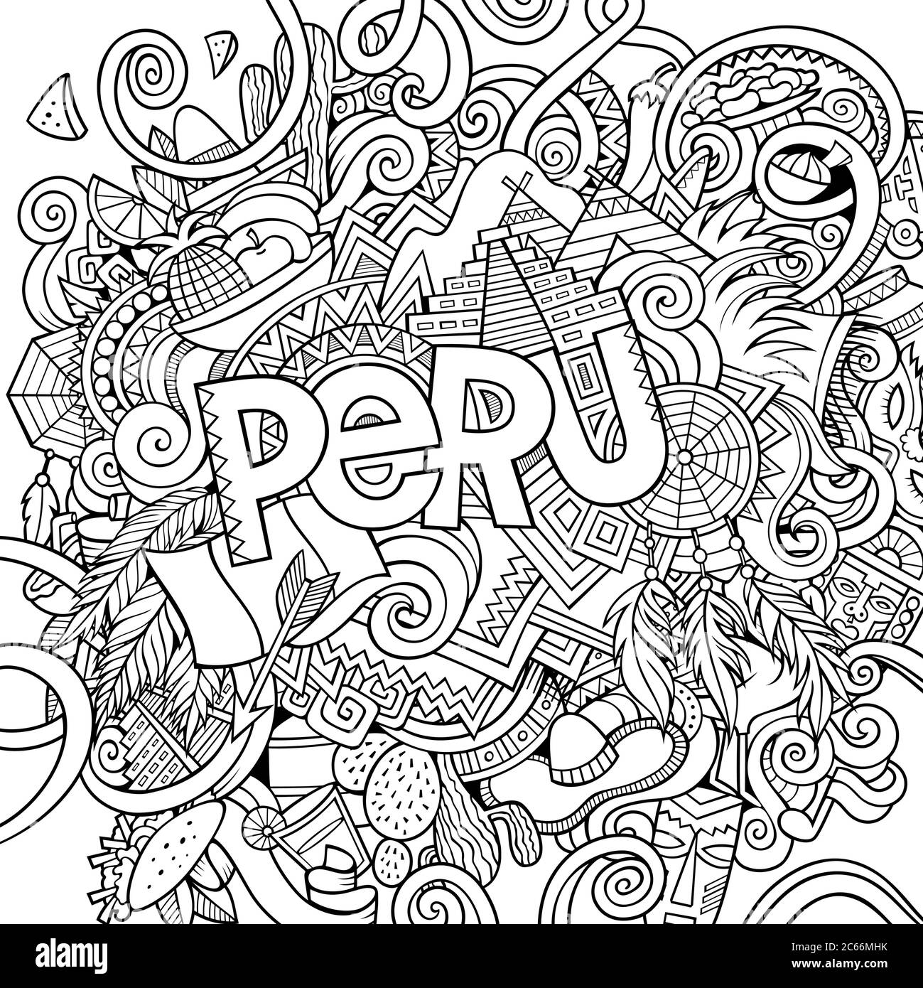 Peru hand lettering and doodles elements background Stock Vector Image ...