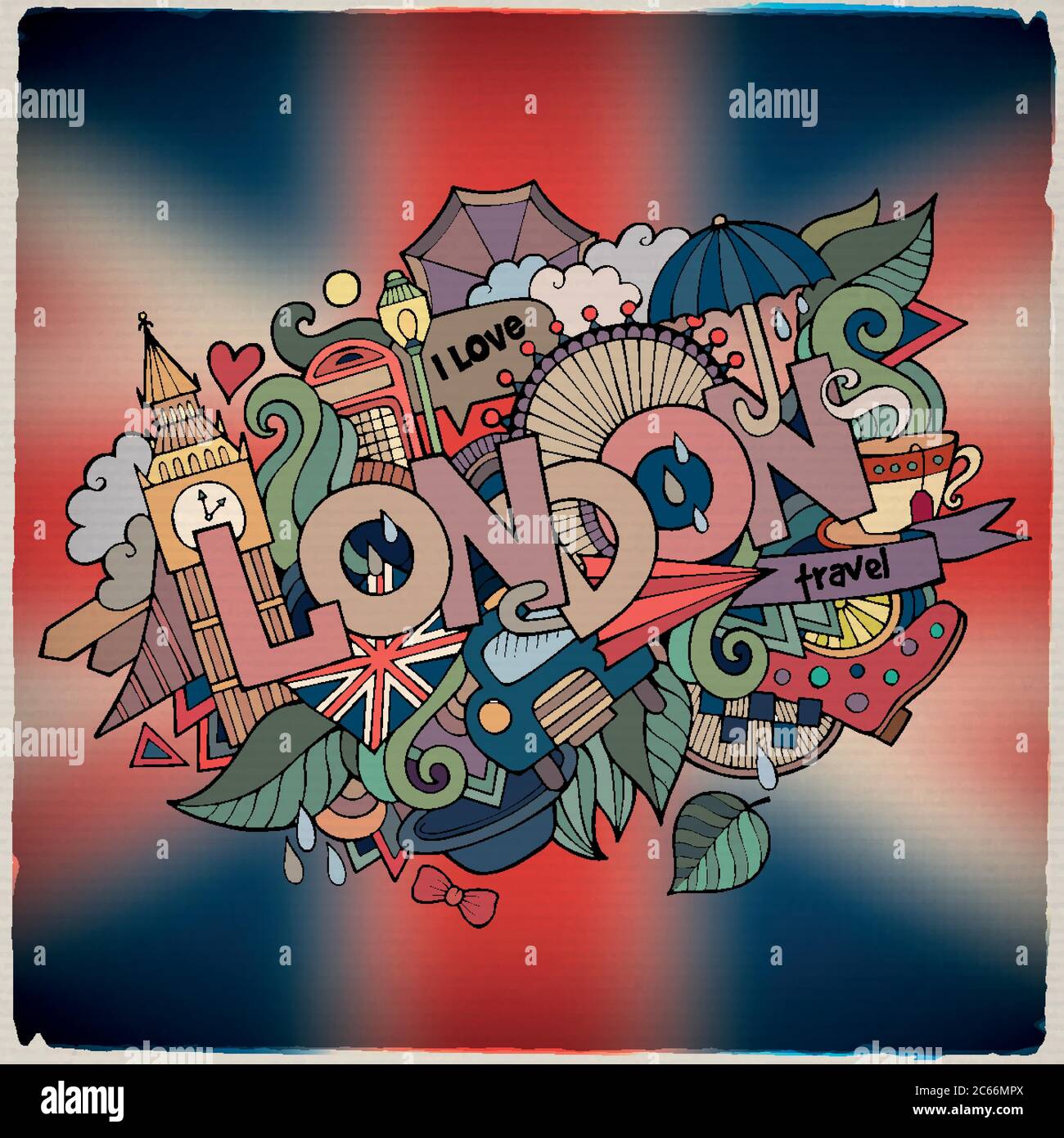 London hand lettering and doodles elements background Stock Vector ...