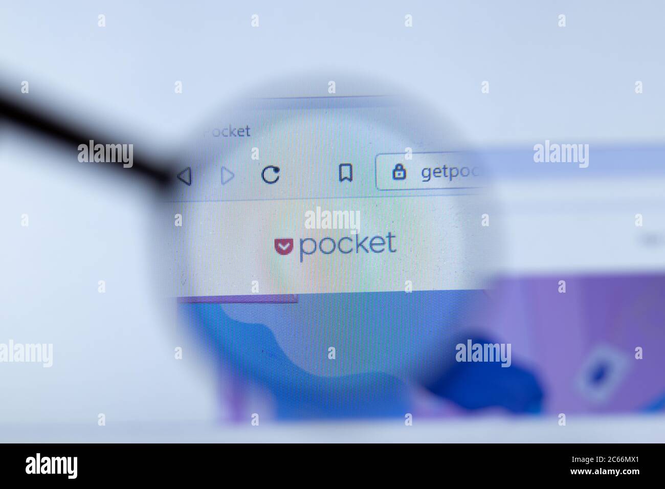 Moscow, Russia - 1 June 2020: Pocket website page in browser. Logo ...