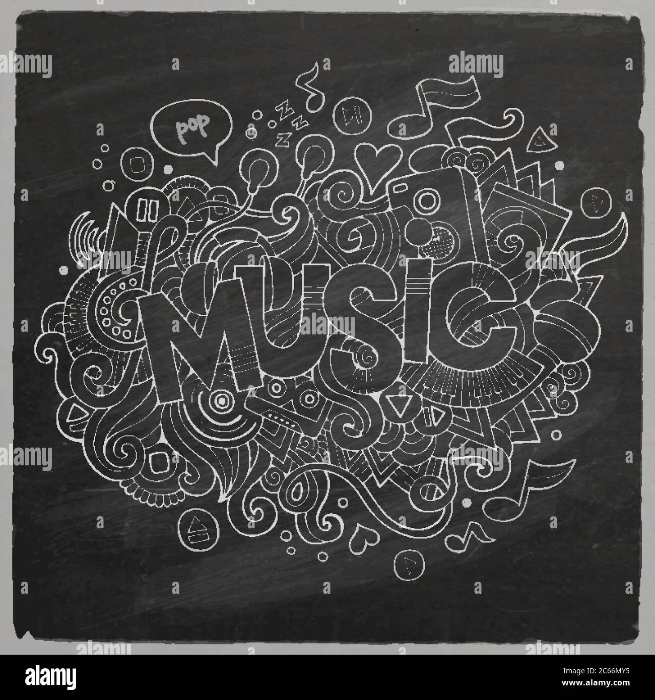 Music hand lettering and doodles elements chalkboard back Stock Vector ...