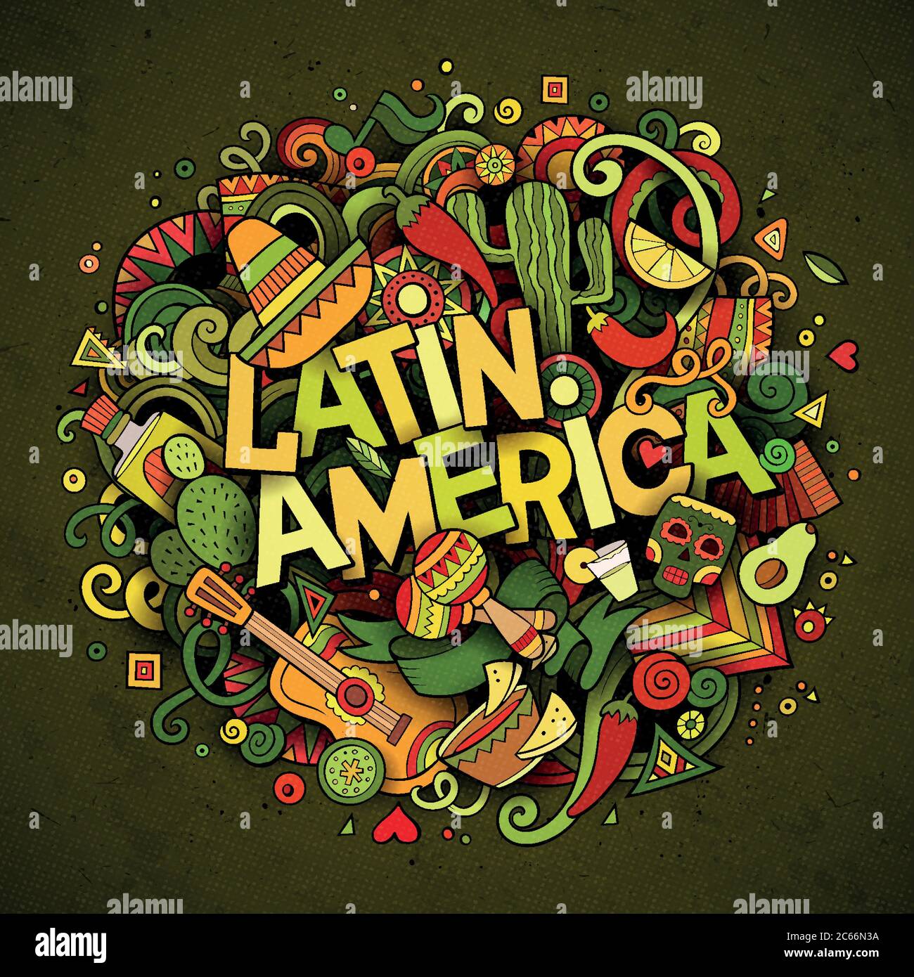 Latin America Cartoon Vector Hand Drawn Doodle Illustration Stock