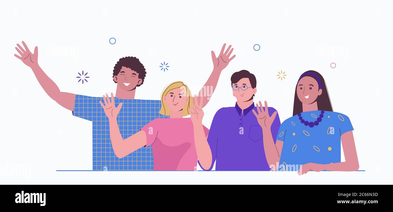 A group of girls and boys met together. Friends are happy for the ...