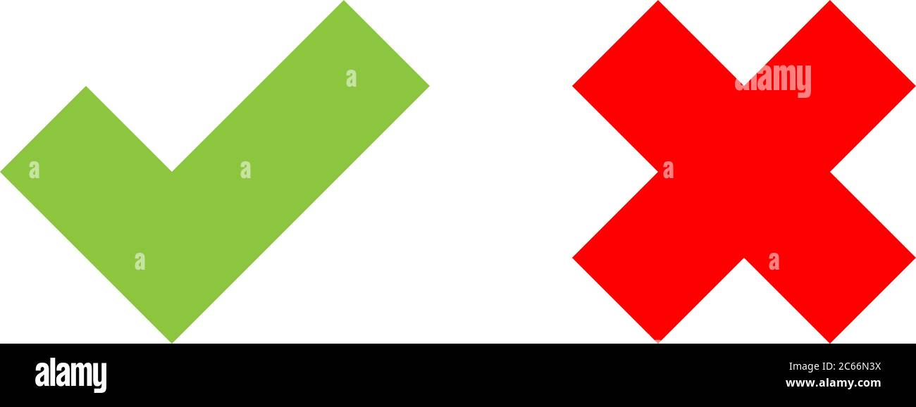 Check mark icons. Green tick and red cross. Flat vector illustration isolated on white ...