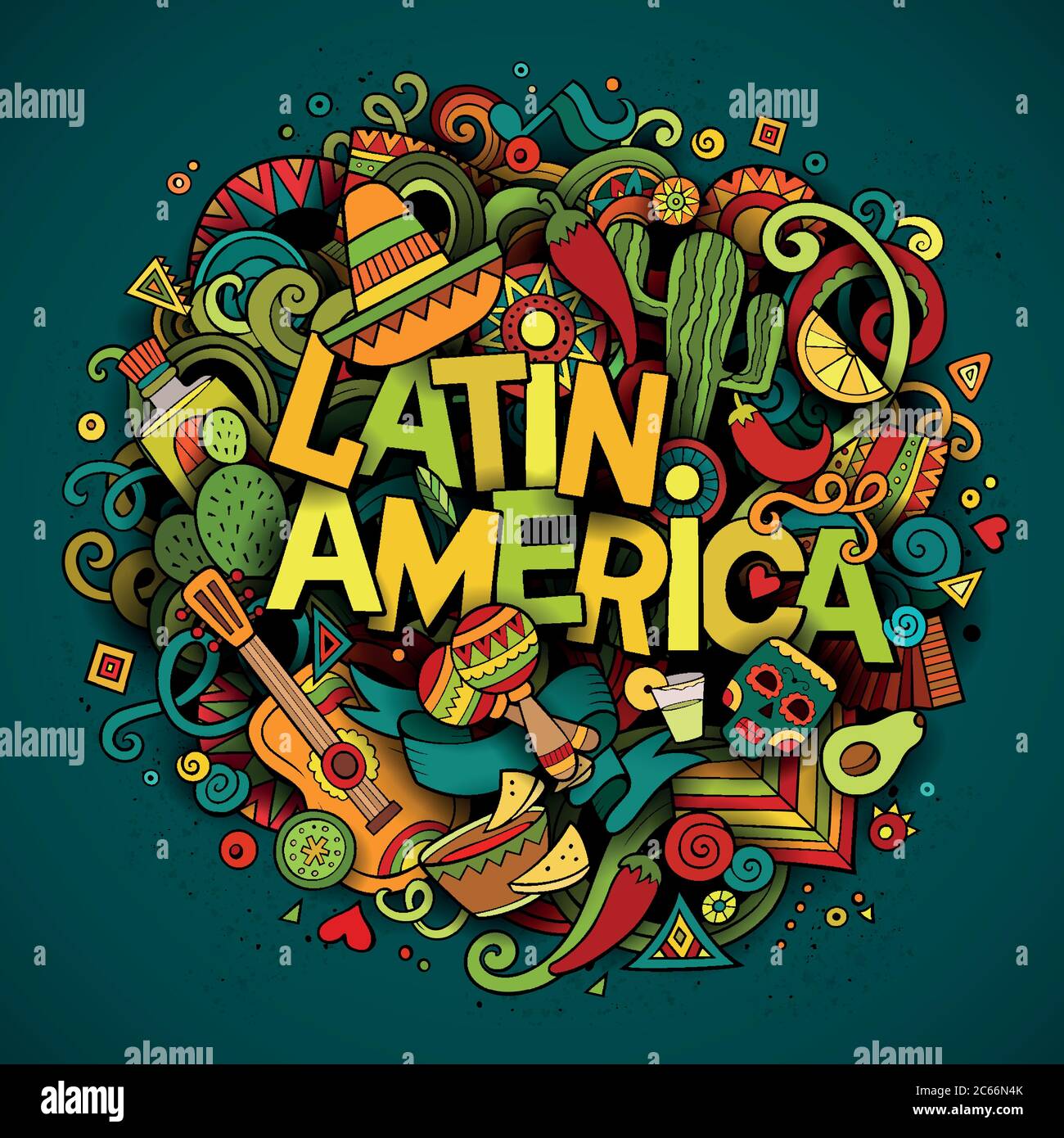 Latin America. Cartoon vector hand drawn Doodle illustration Stock ...