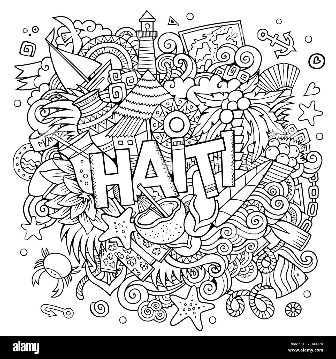 Haiti hand lettering and doodles elements background Stock Vector Image ...