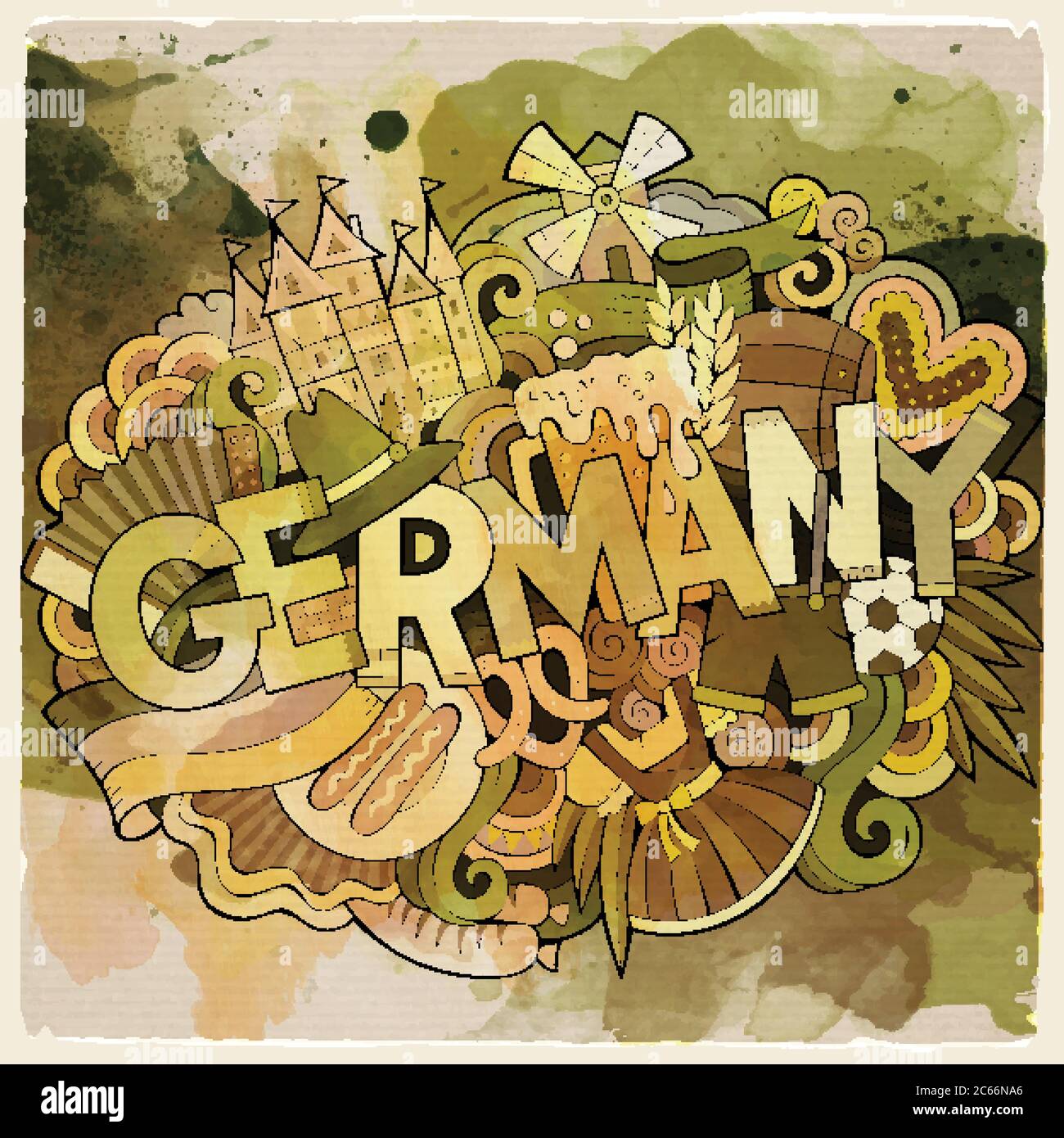 Cartoon cute doodles hand drawn Germany inscription Stock Vector Image ...