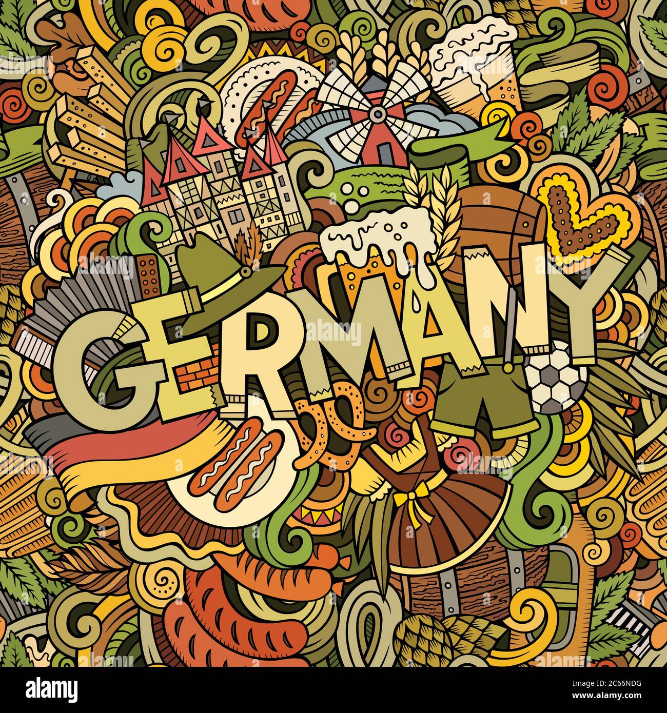 Cartoon cute doodles hand drawn Germany inscription Stock Vector Image ...