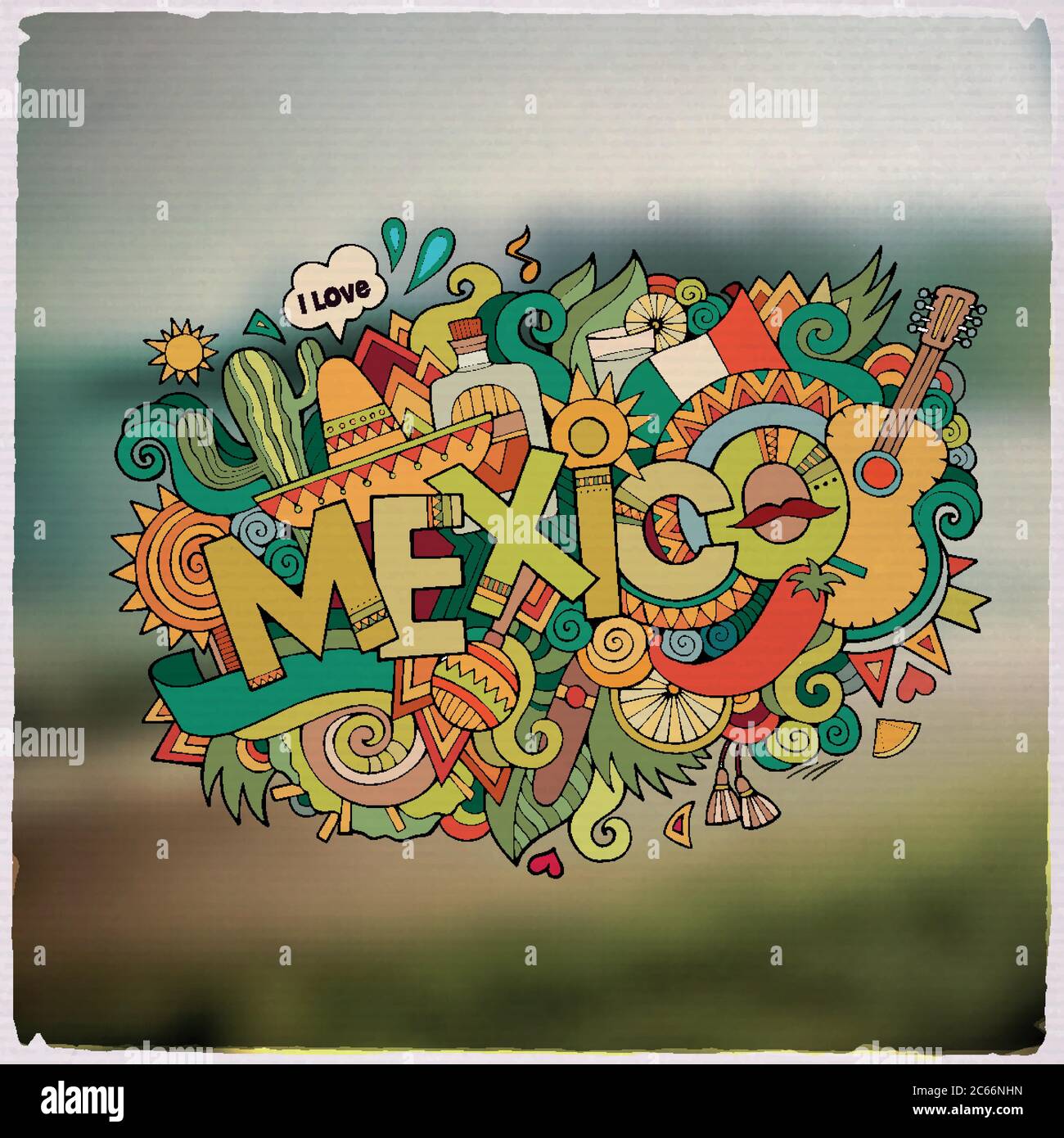 Mexico hand lettering and doodles elements emblem Stock Vector Image ...