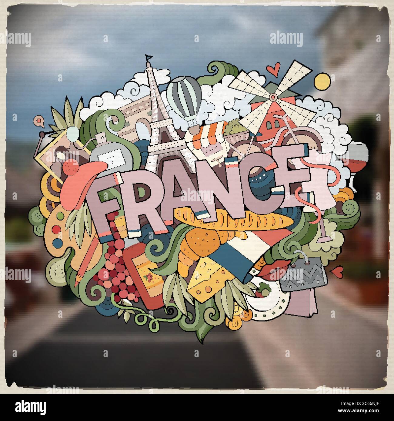 Cartoon vector hand drawn Doodle France word illustration Stock Vector ...