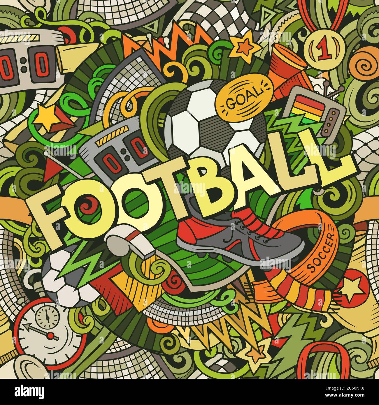 Cartoon cute doodles hand drawn Football illustration Stock Vector ...