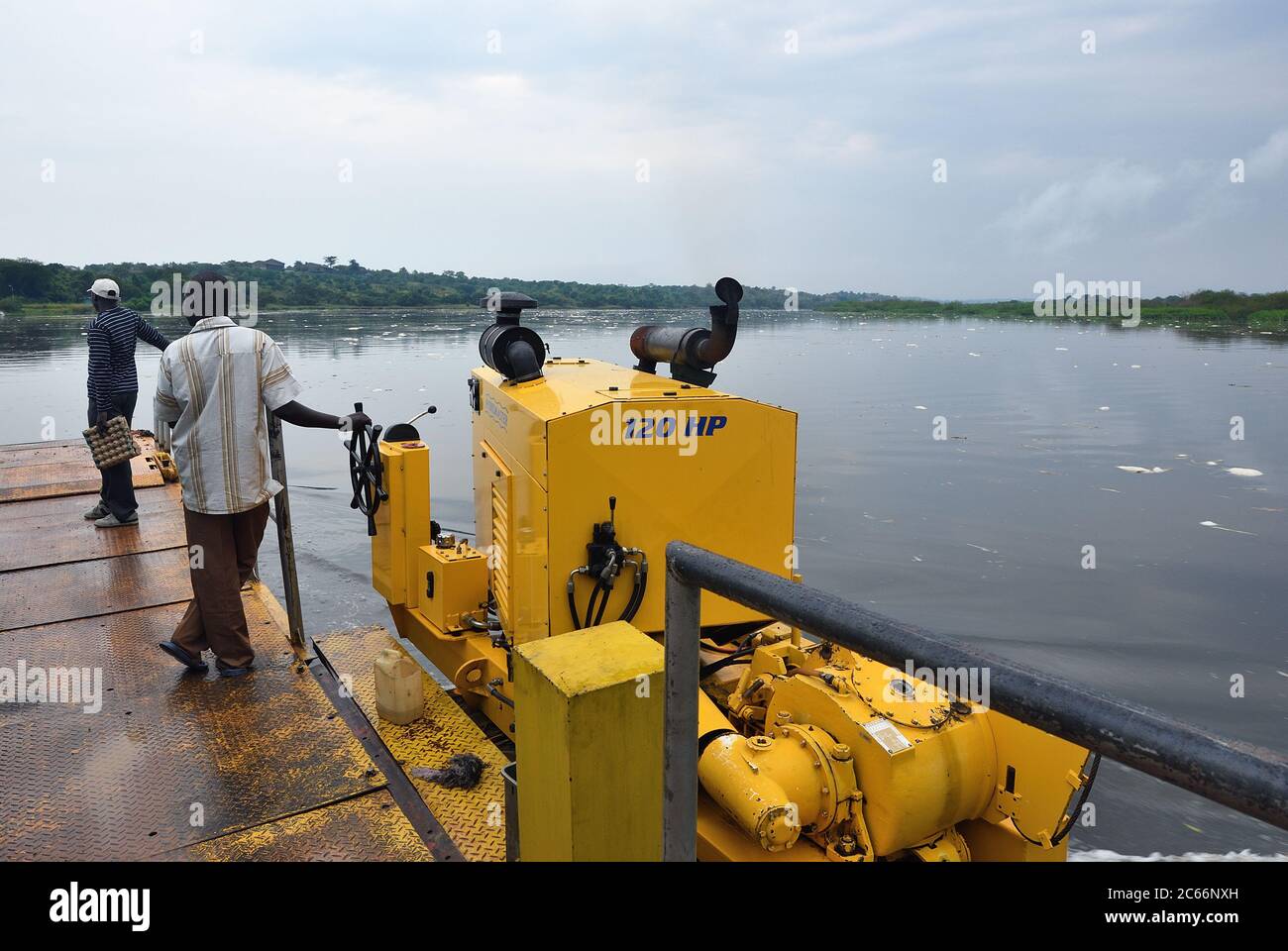 Uganda, Africa - August 27, 2010: Ferry crossing Victoria Nile river ...