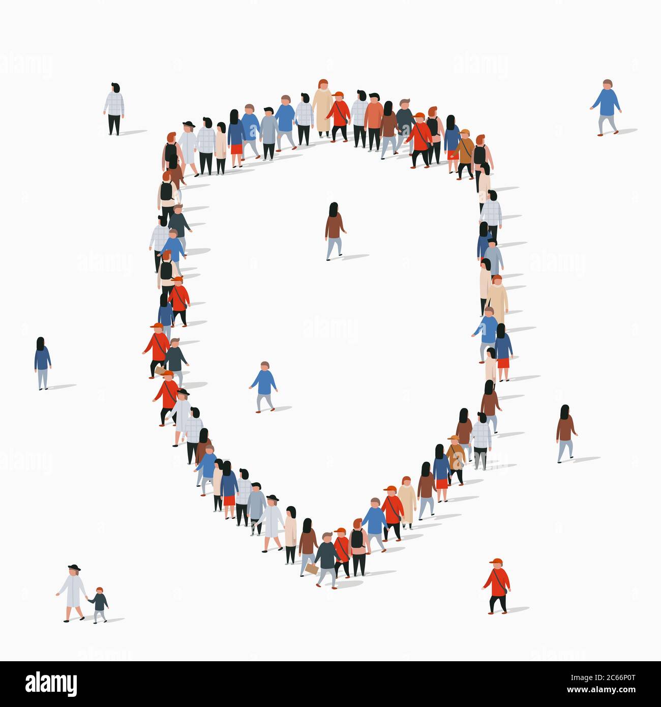 Large group of People in form of shield. Protection and safety concept ...