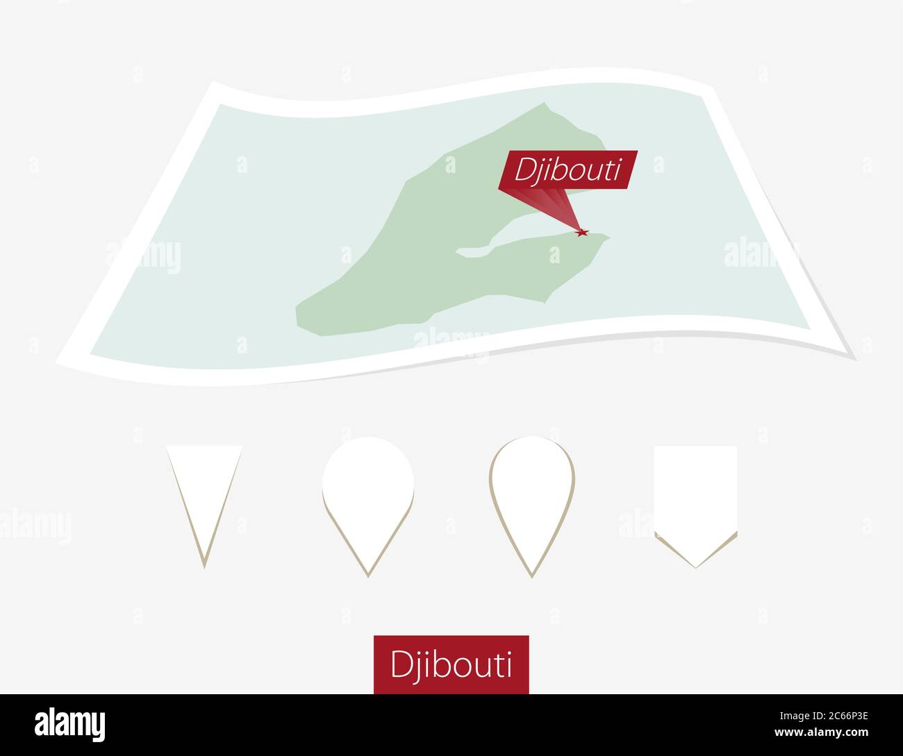 Curved Paper Map Of Djibouti With Capital Djibouti On Gray Background