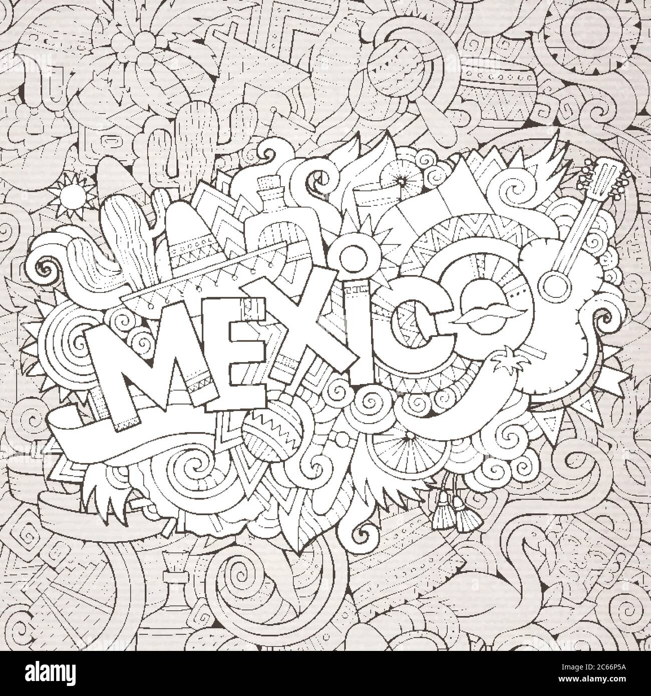 Mexico hand lettering and doodles elements background Stock Vector ...