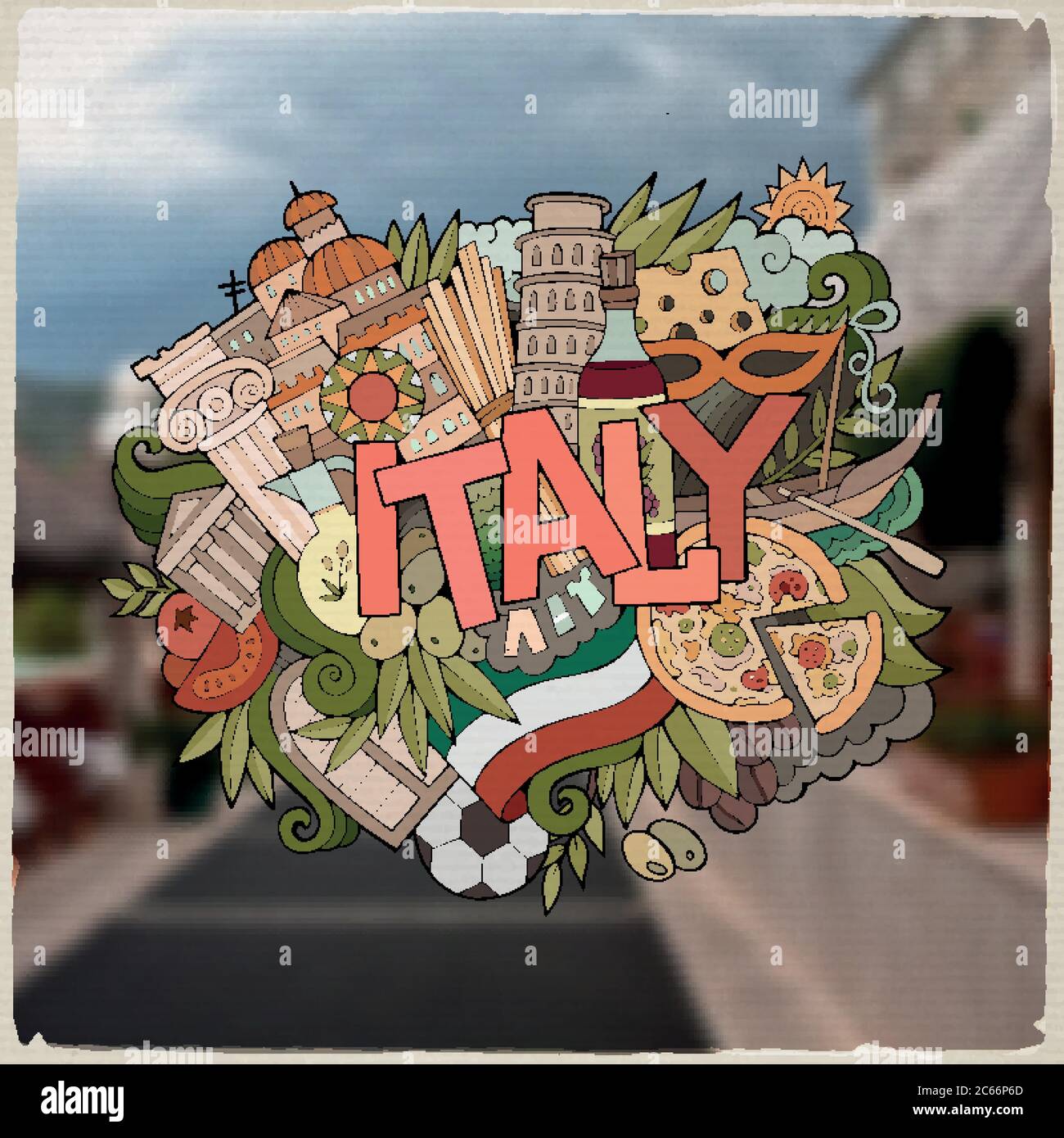 Italy country hand lettering and doodles elements Stock Vector Image ...