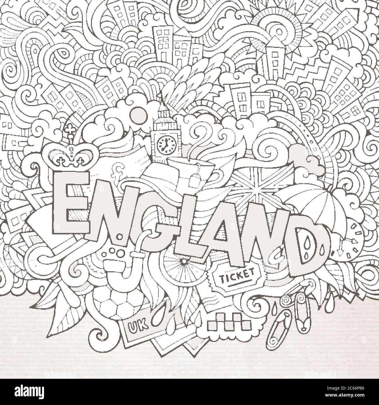 England hand lettering and doodles elements background. Vector ...
