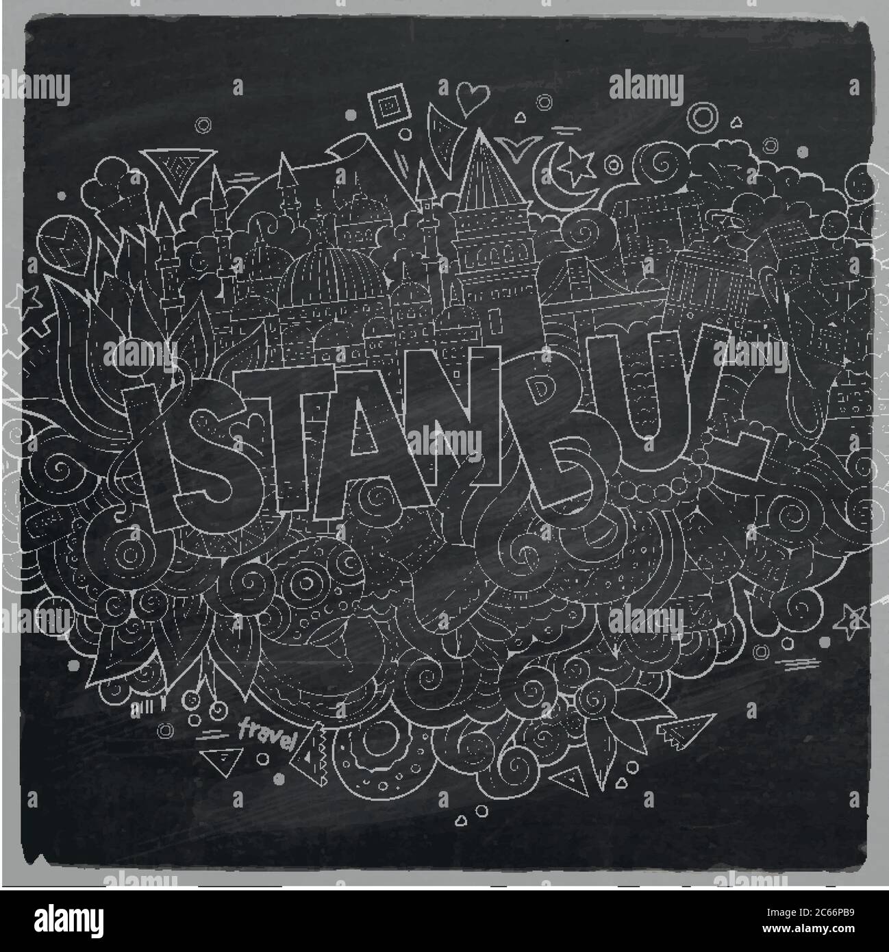 Istanbul city hand lettering and doodles elements Stock Vector Image ...