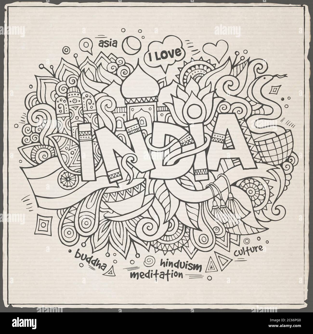 India hand lettering and doodles elements background Stock Vector Image ...