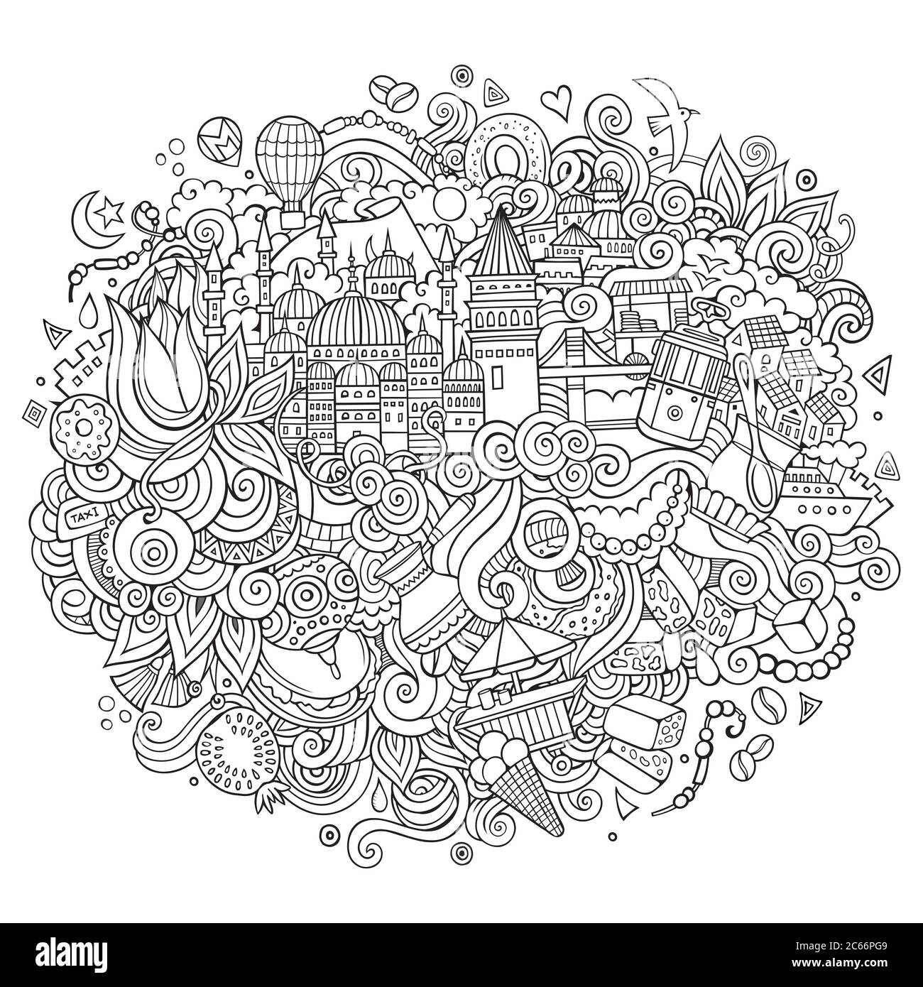 Istanbul vector hand drawn outline illustration Stock Vector Image ...