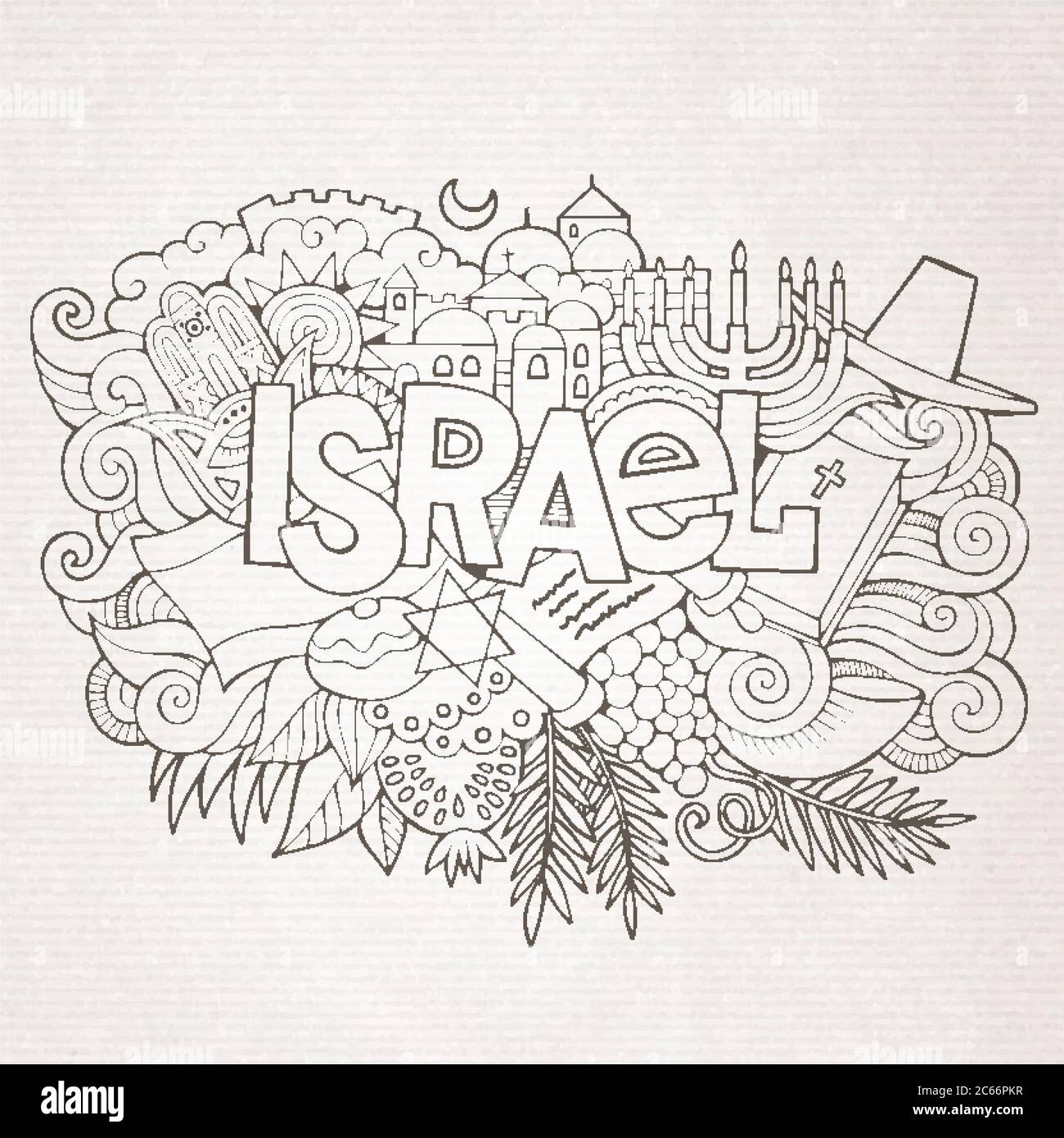 Israel hand lettering and doodles elements background. Vector ...