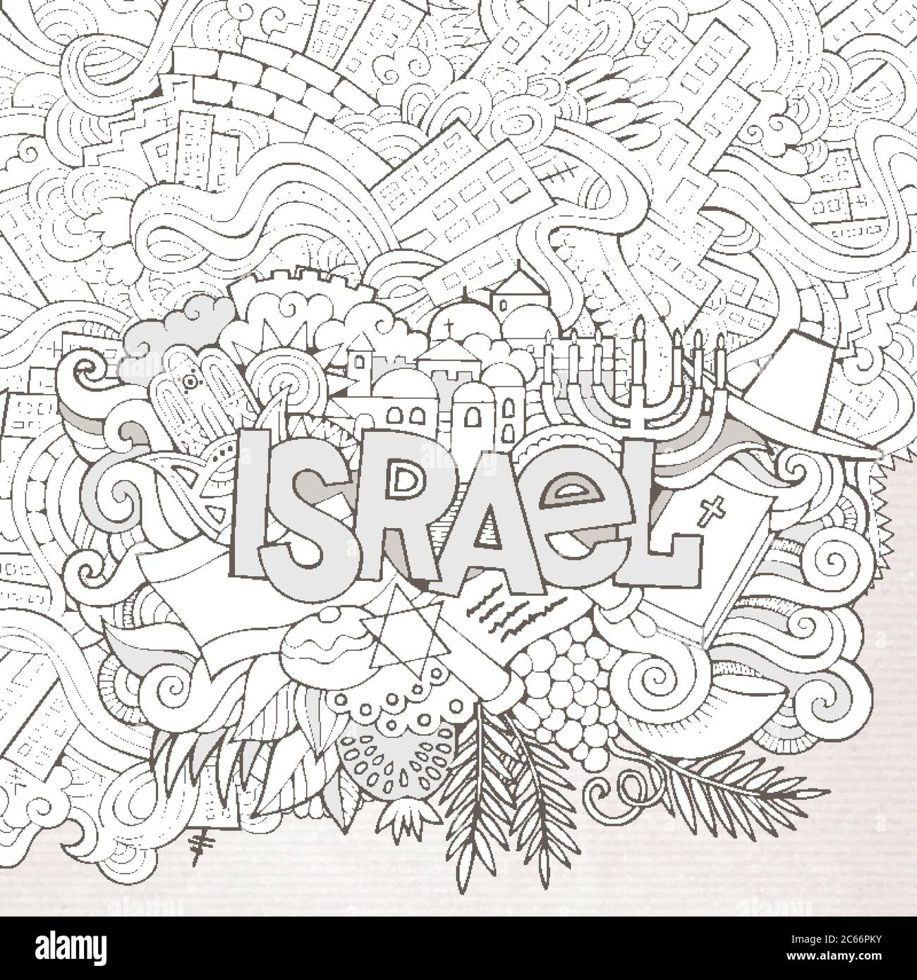 Israel hand lettering and doodles elements background. Vector ...