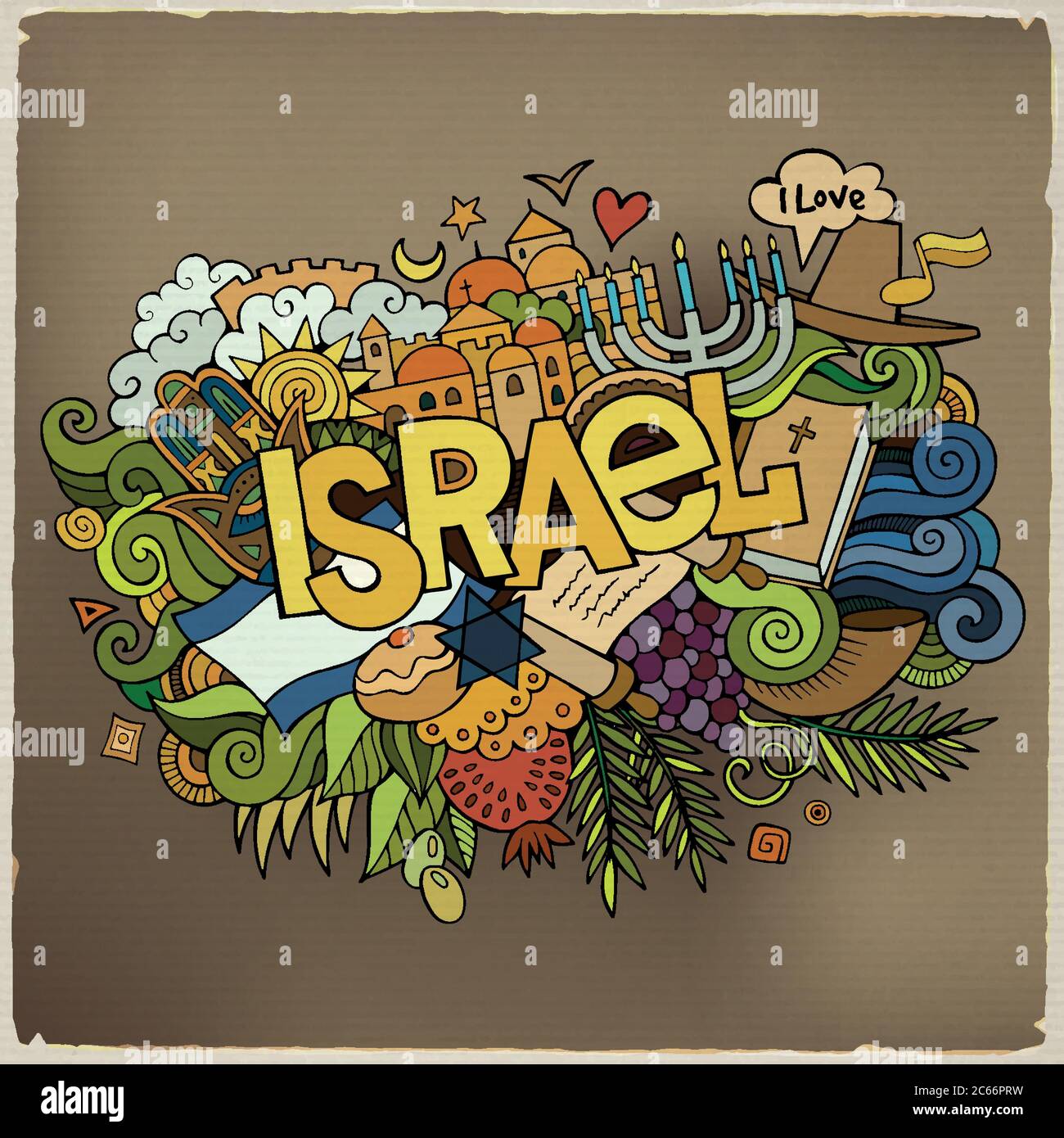 Israel hand lettering and doodles elements background Stock Vector ...