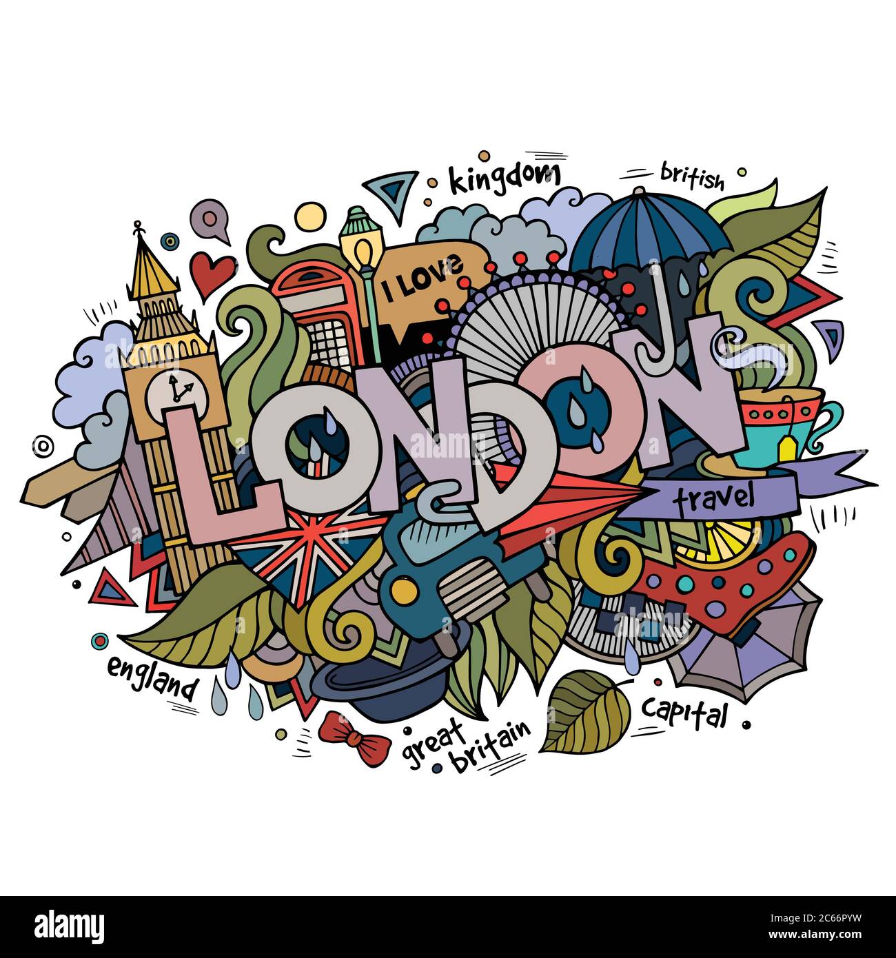 London hand lettering and doodles elements background Stock Vector ...