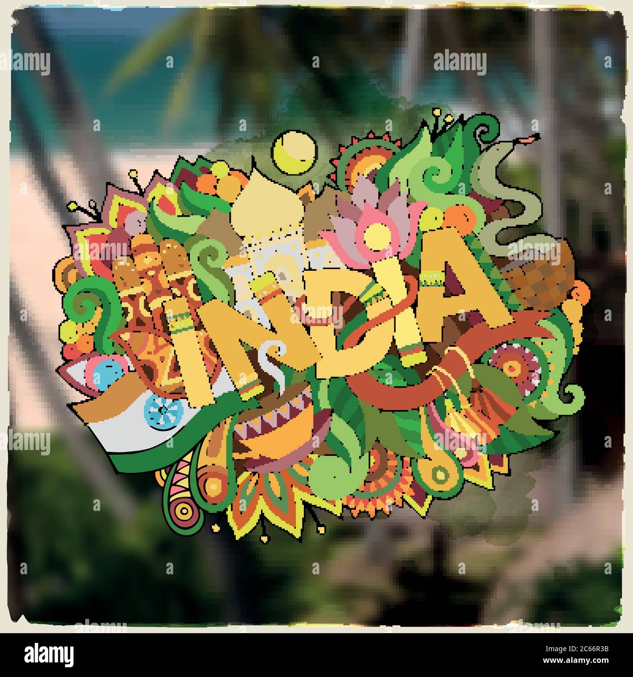 India hand lettering and doodles elements background Stock Vector Image ...