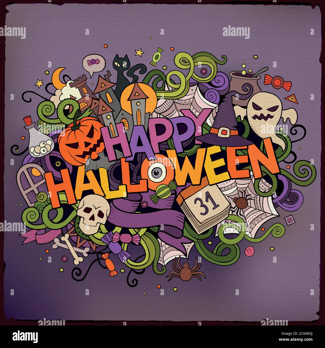 Cartoon vector hand drawn Doodle Happy Halloween illustration Stock ...