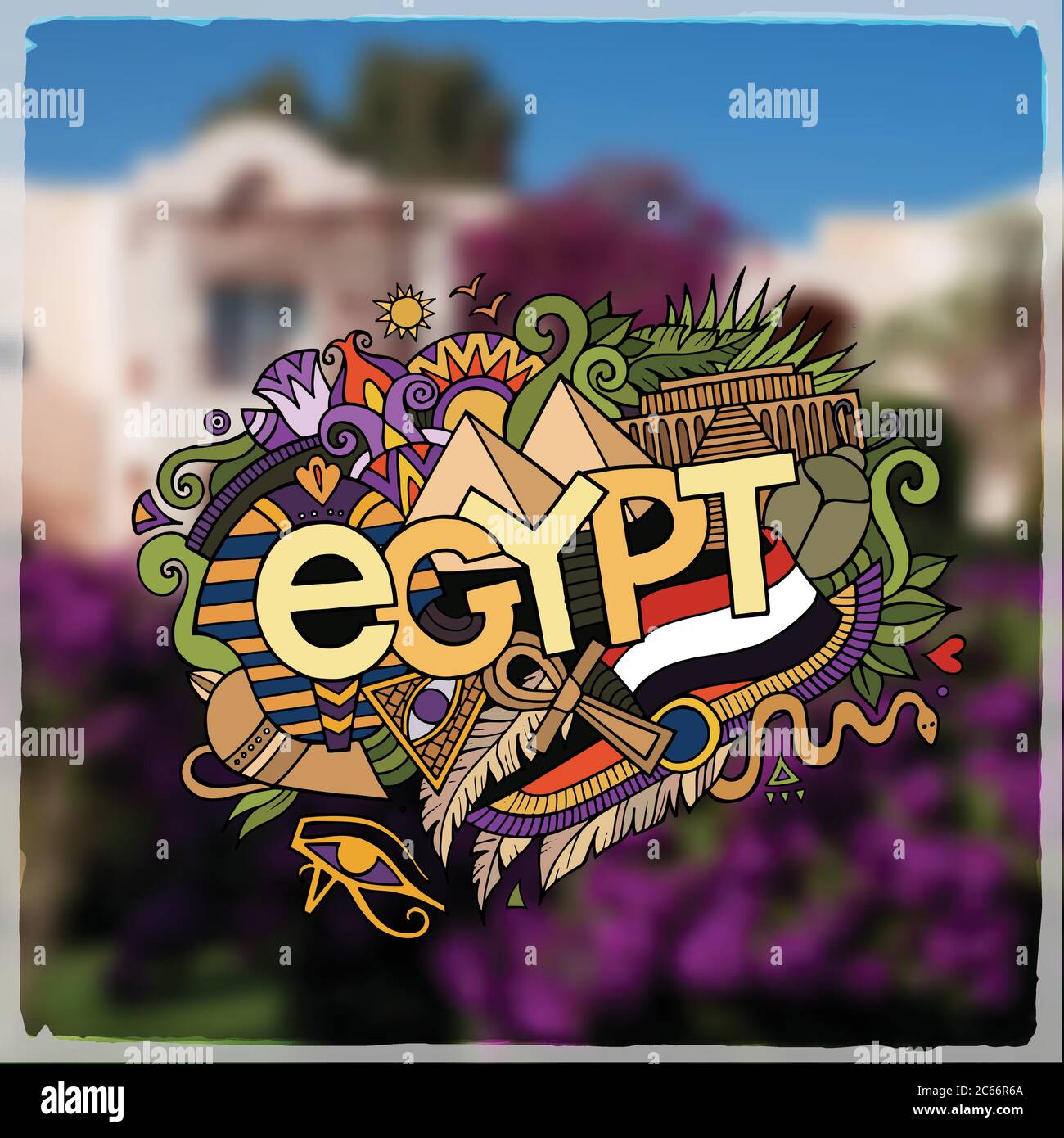 Egypt hand lettering and doodles elements background. Vector blurried ...