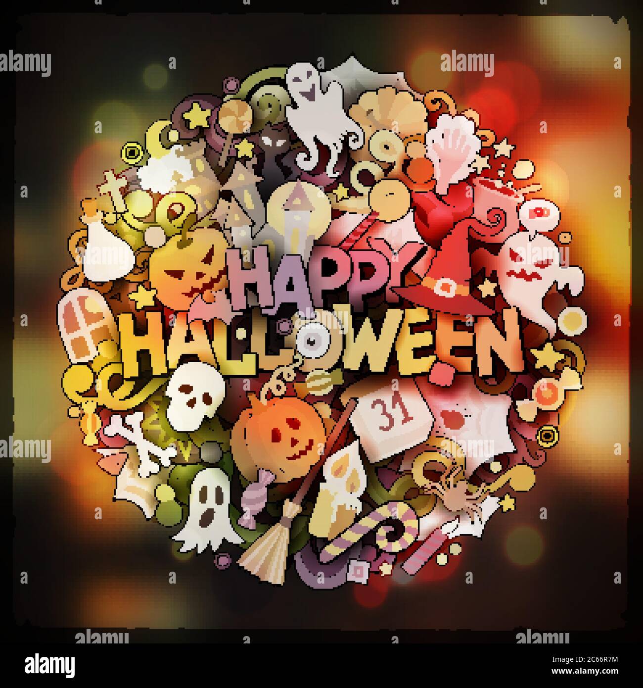 Halloween hand lettering doodles elements and symbols emblem Stock ...