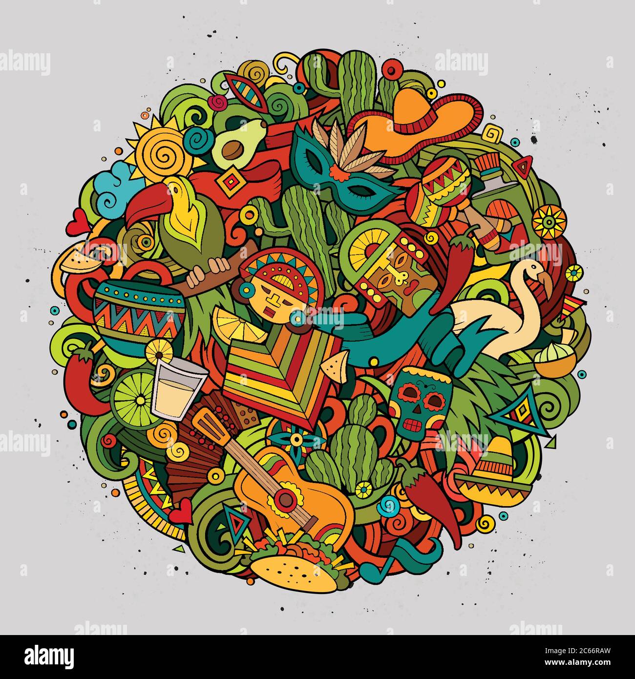 Cartoon vector hand drawn Doodle Latin American illustration Stock ...