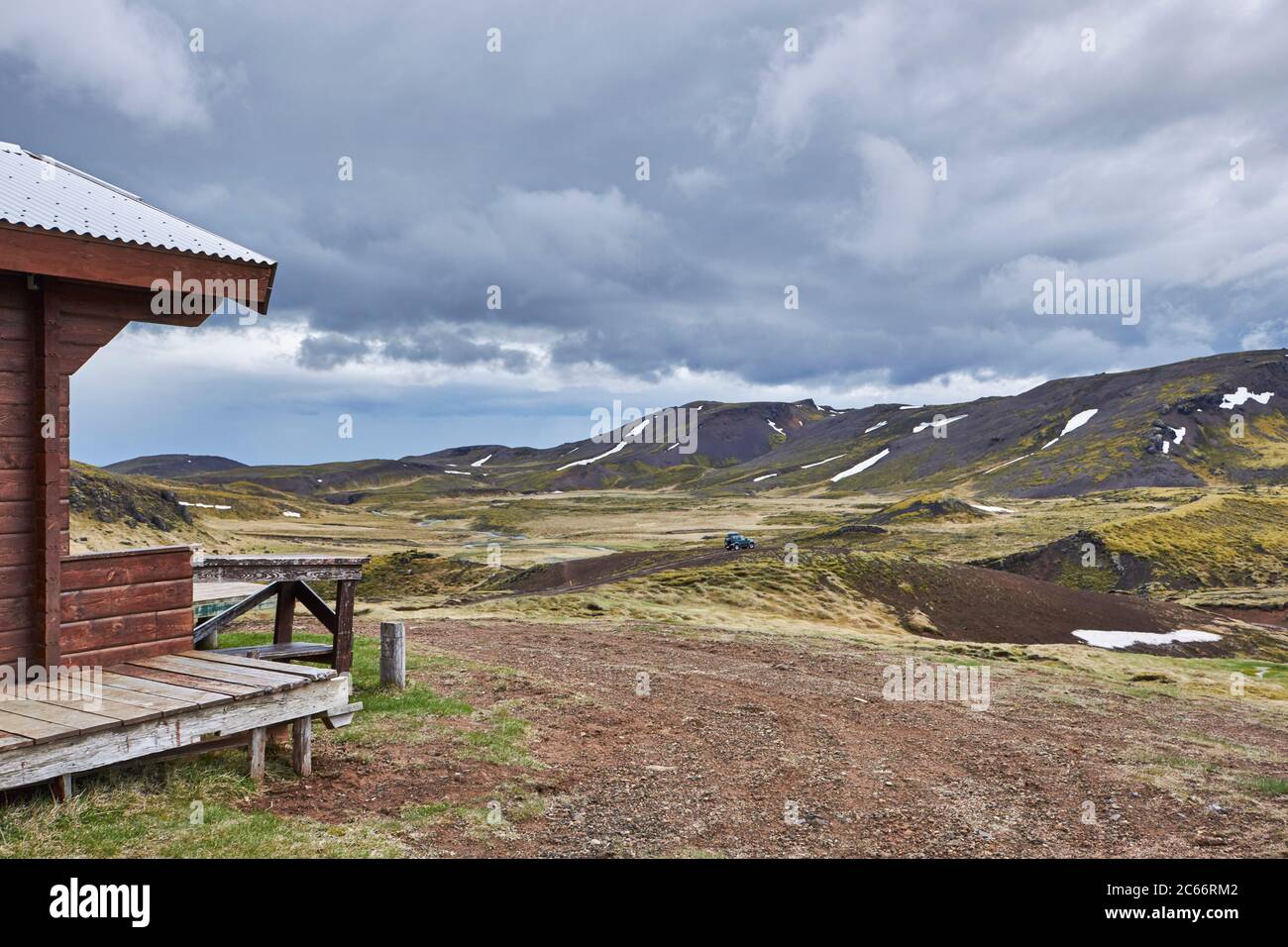 Iceland, wooden mountain hut, hiking trails Stock Photo - Alamy