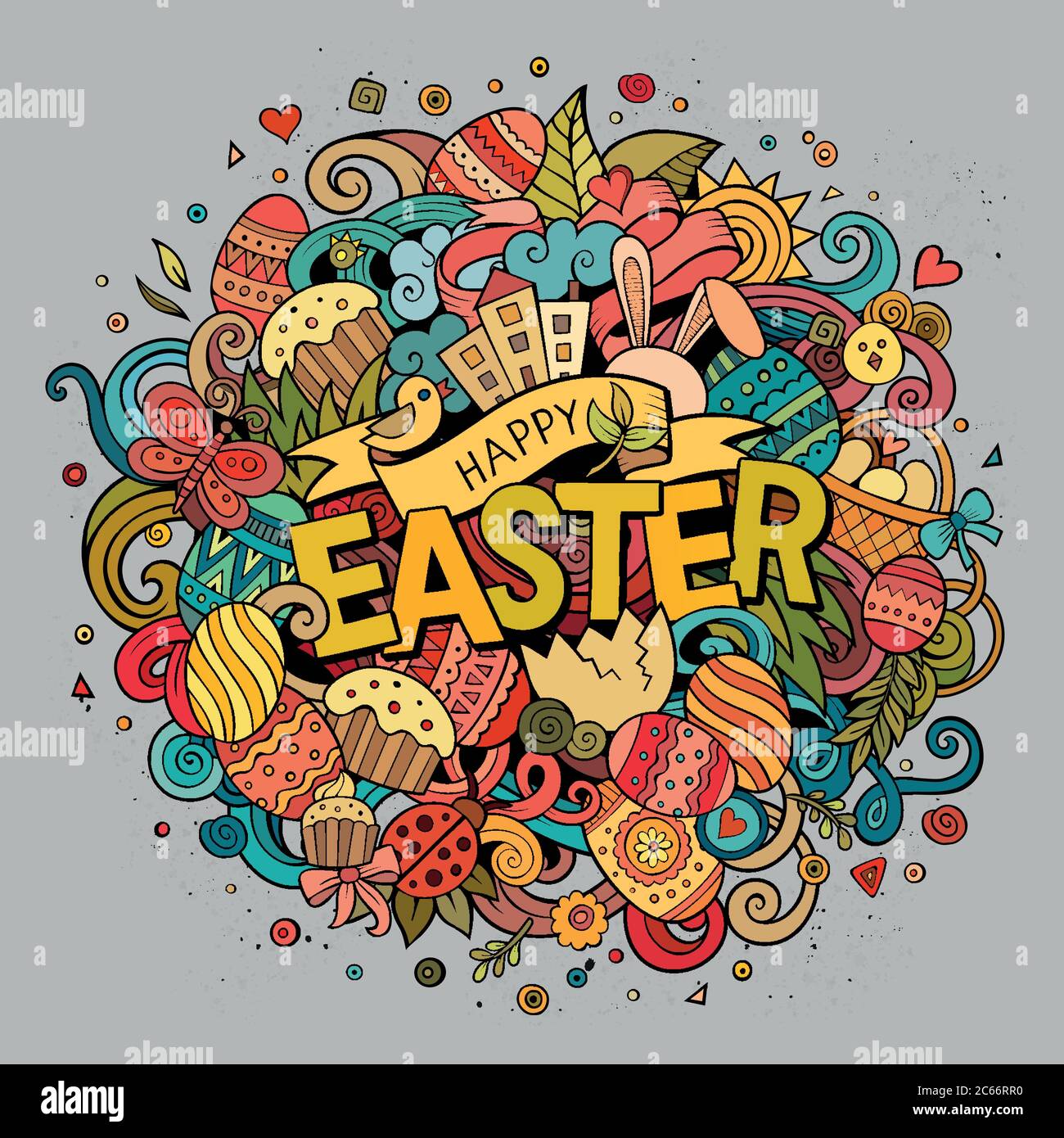 Cartoon vector hand drawn Doodle Happy Easter illustration Stock Vector Image & Art - Alamy
