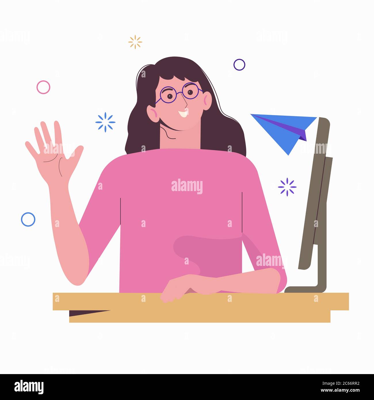 Woman sitting at laptop. Girl using computer for work, chating ...